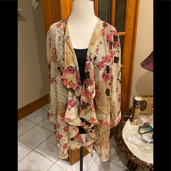 Daniel Rainn | Tops | Beige Brown Hot Pink Duster Coverup Sheer Great ...